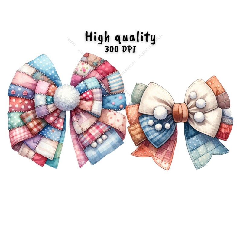 Patchwork Bow Clip Art Collection 12 PNG Files Transparent ...