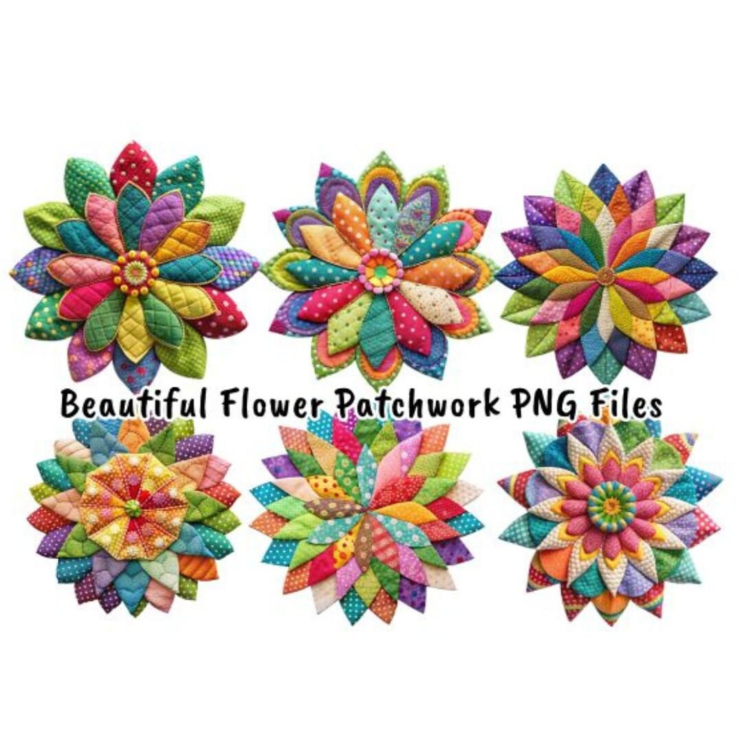 Beautiful Flower Patchwork PNG Files Set, 15 High-quality Transparent ...
