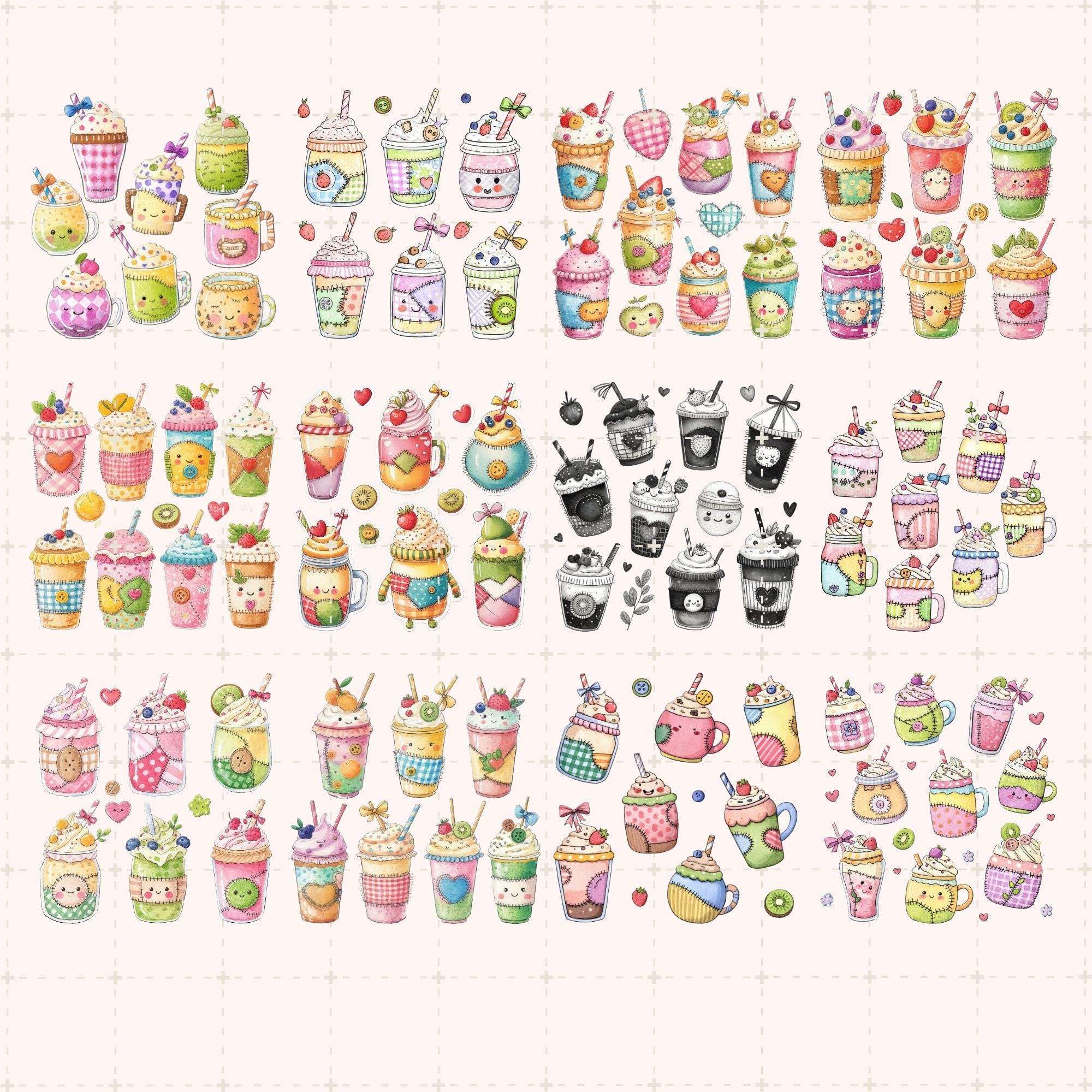 Smoothie Clipart PNG Set – 12 Watercolor-style Cute Drink Illustrations ...