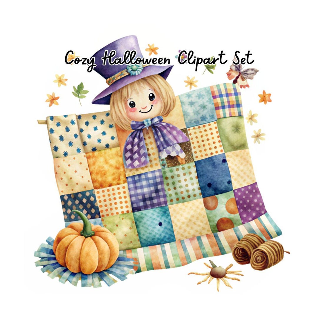 Cozy Halloween Clipart, Cute Digital Download, Scarecrow Patchwork ...