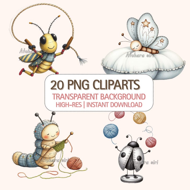 Happy Bugs Clipart Set of 20 PNG Cute Insect Illustrations Transparent ...