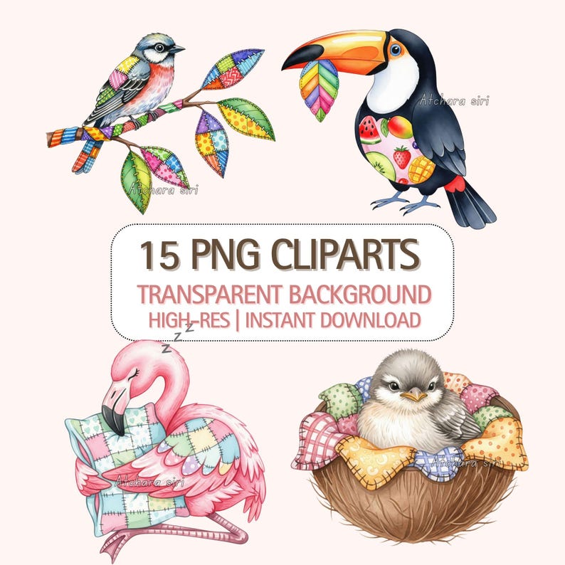 Tropical Birds Watercolor Clipart - 15 Pngs, Transparent Background ...