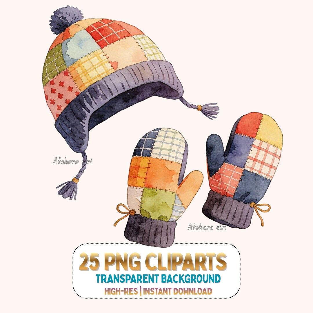 Winter Mittens and Hats Clipart Set 25 Transparent PNG Handmade ...