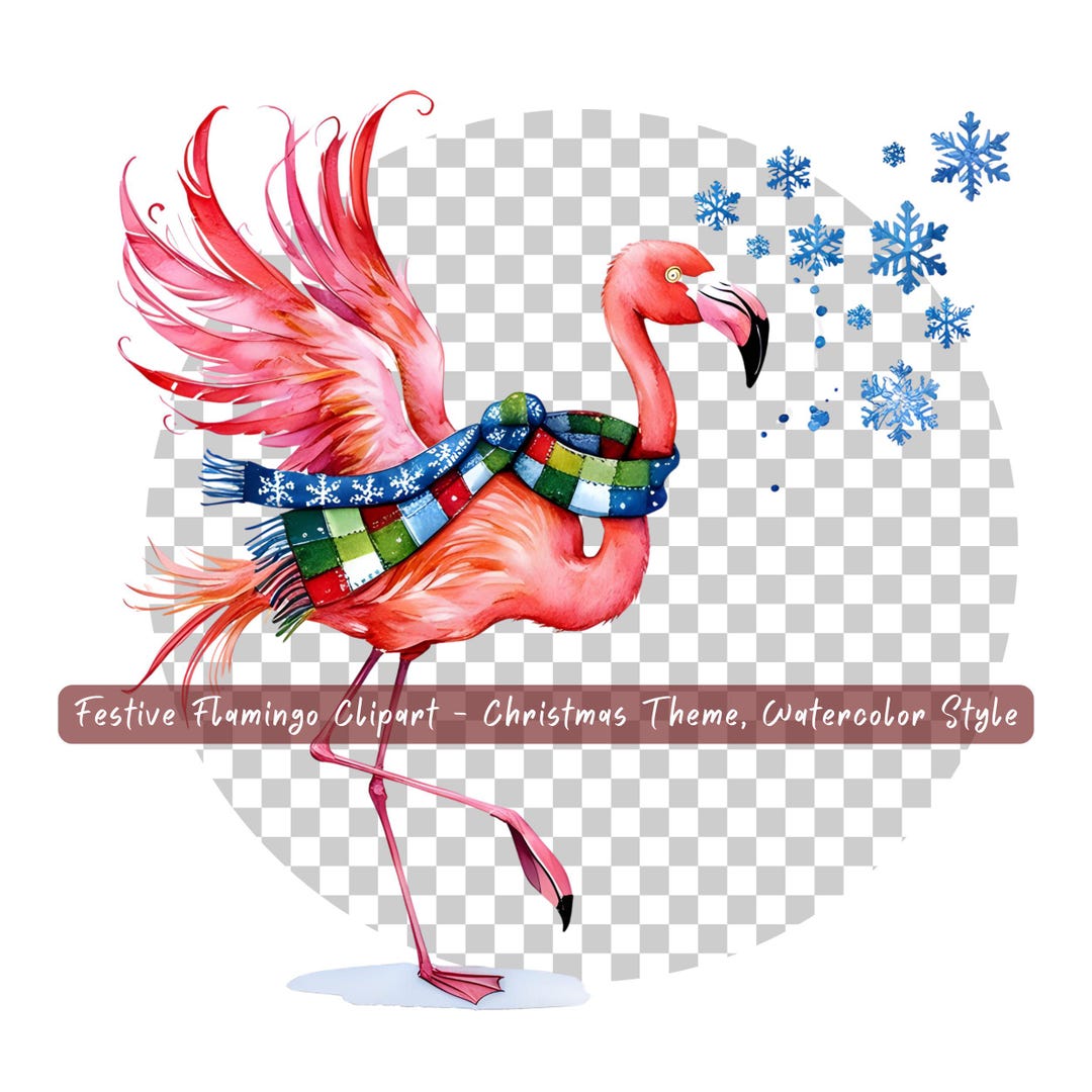 Festive Flamingo Clipart Christmas Theme, Watercolor Style PNG Set - Etsy