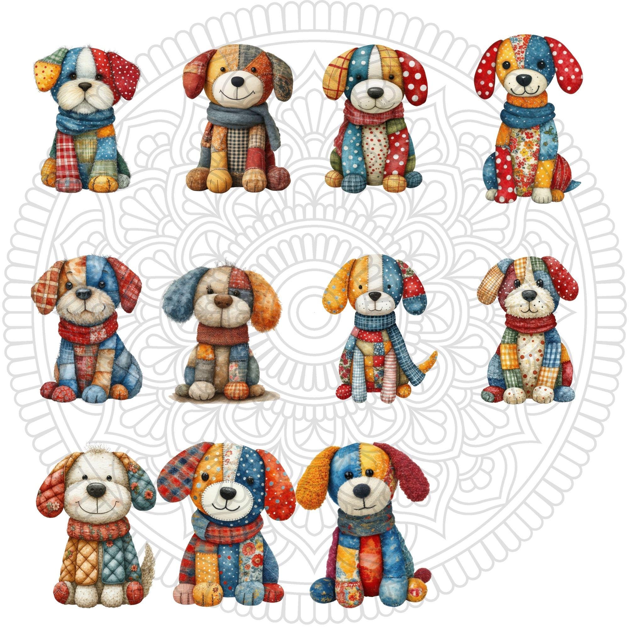 Patchwork Dog Plush Toy Clipart: 10 PNG Files (digital Download) - Etsy