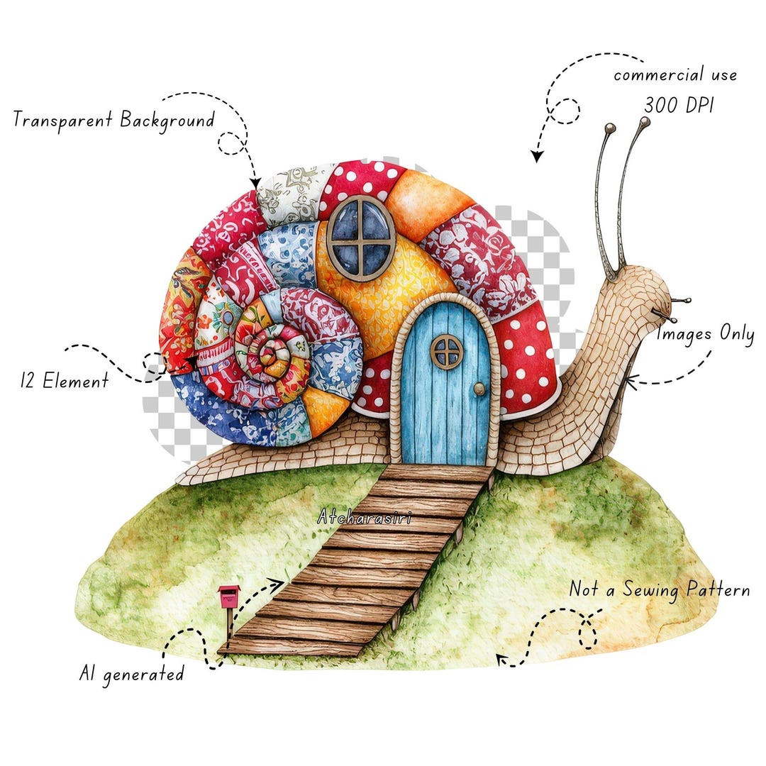 Watercolor Snail House Clipart, 12 PNG Digital Illustrations for ...