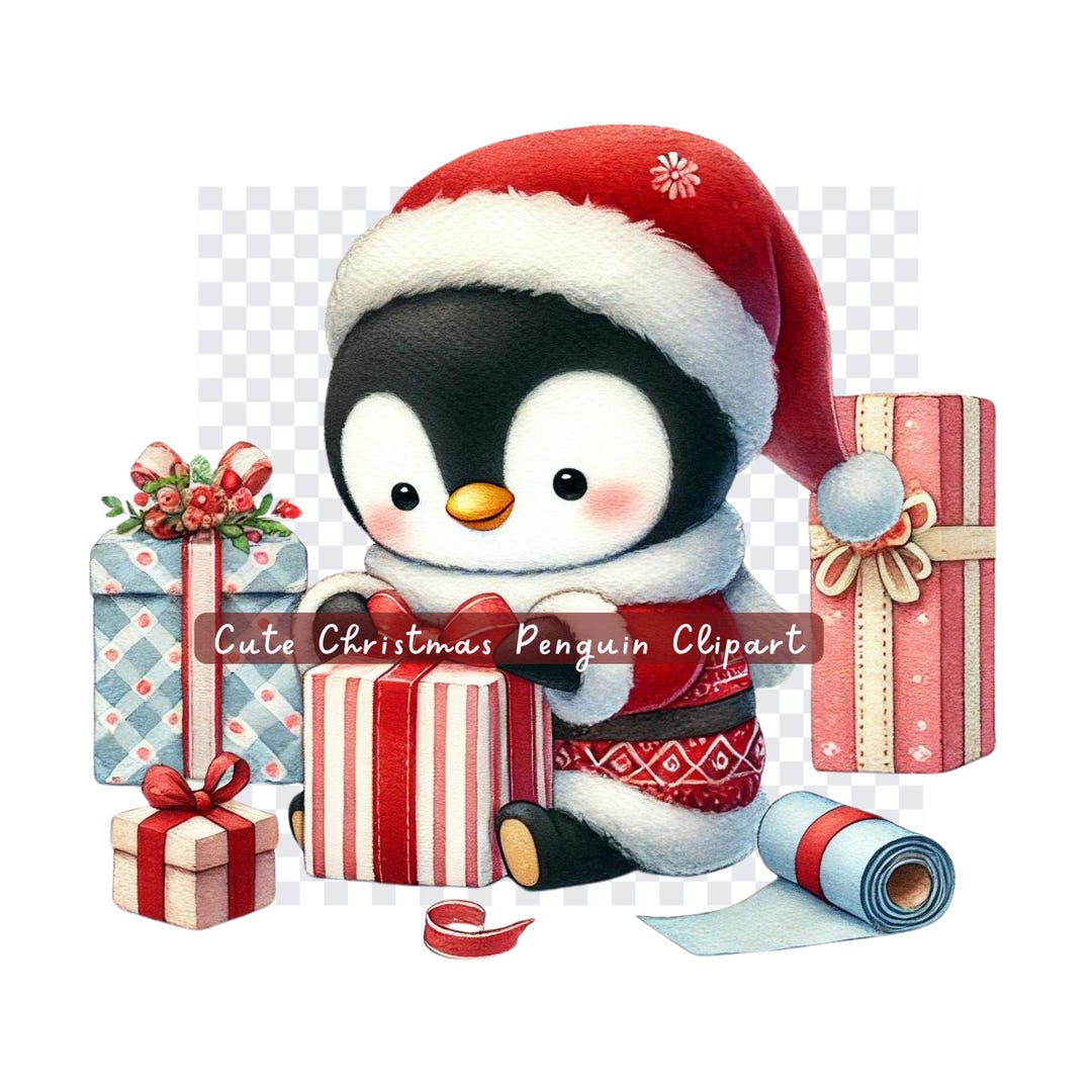 Cute Christmas Penguin Clipart, 12 PNG Transparent Background Files ...