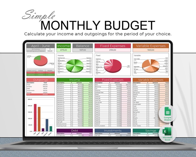 Simple Budget Planner Weekly Biweekly Monthly 1 2 3 Months Google ...