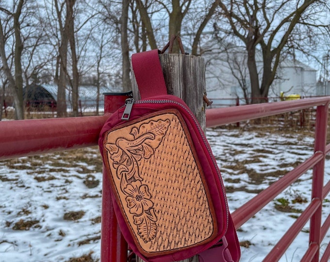Tooled Leather Patch Sling Bag - Etsy