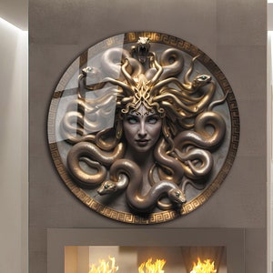 Medusa Wall Art, Round Glass Art, Tempered Glass Wall Art, Medusa Wall ...