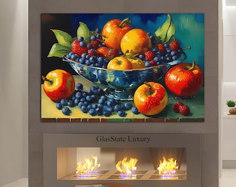 Tempered Glass Wall Art Fruits Splash Print Glass Wall Art Kitchen Wall ...