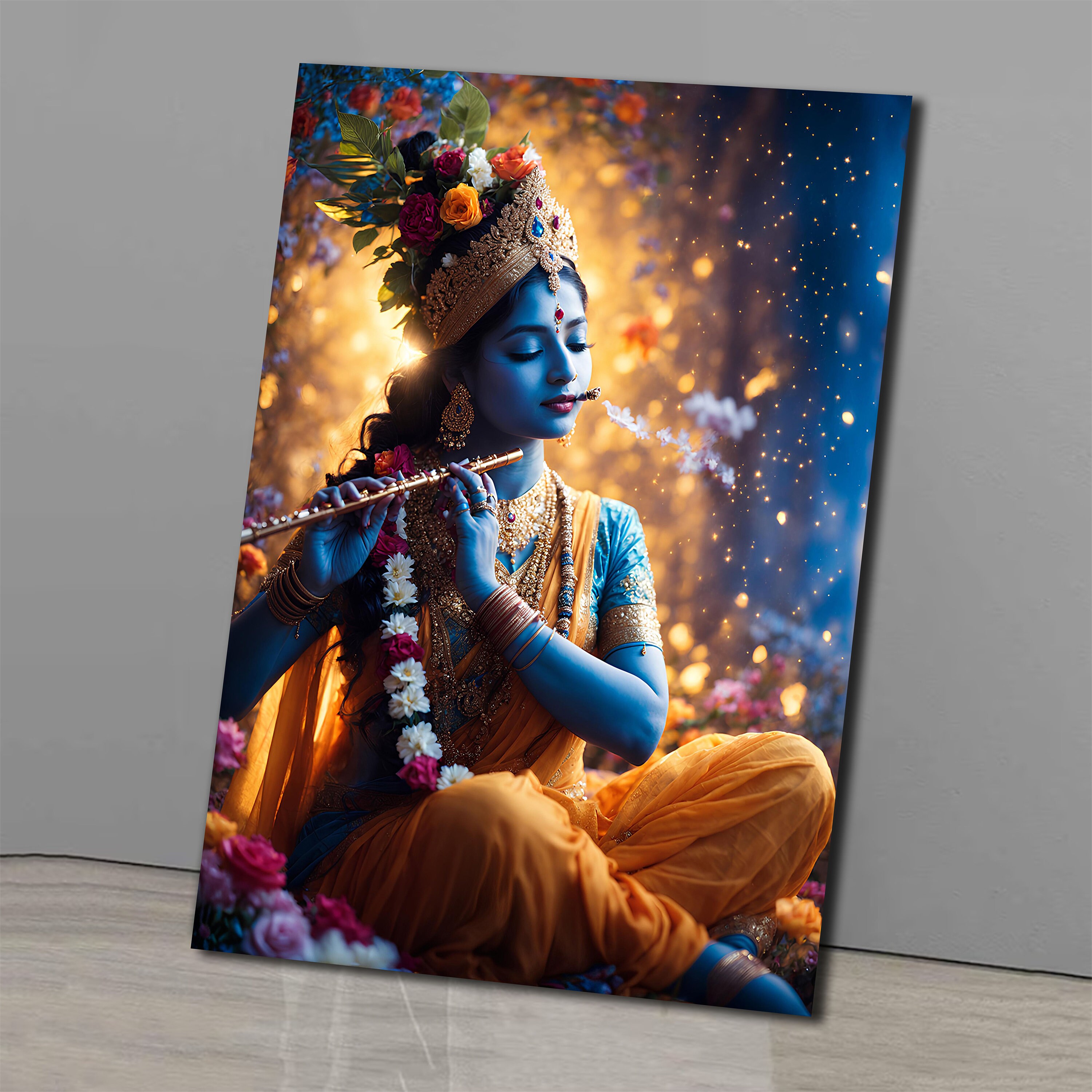 Hindu God Krishna Tempered Glass Wall Art Krishna Wall Art Panoramic ...