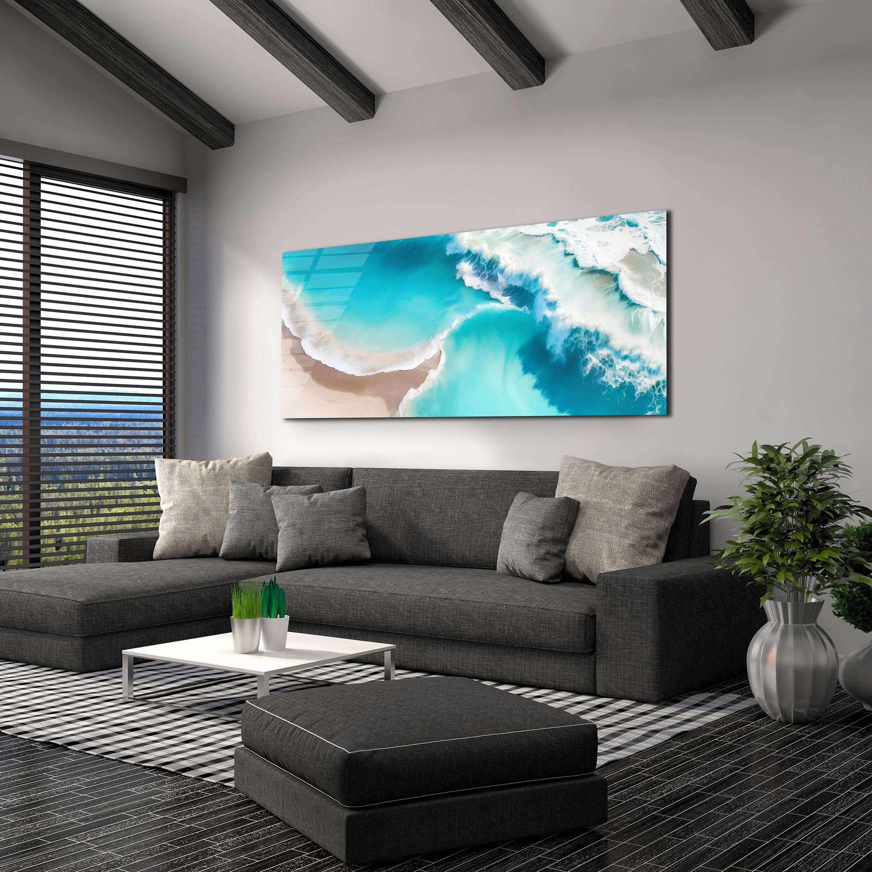 Panoramic Wall Art, Ocean Wave Wall Art, Tempered Glass Wall Art, Ocean ...