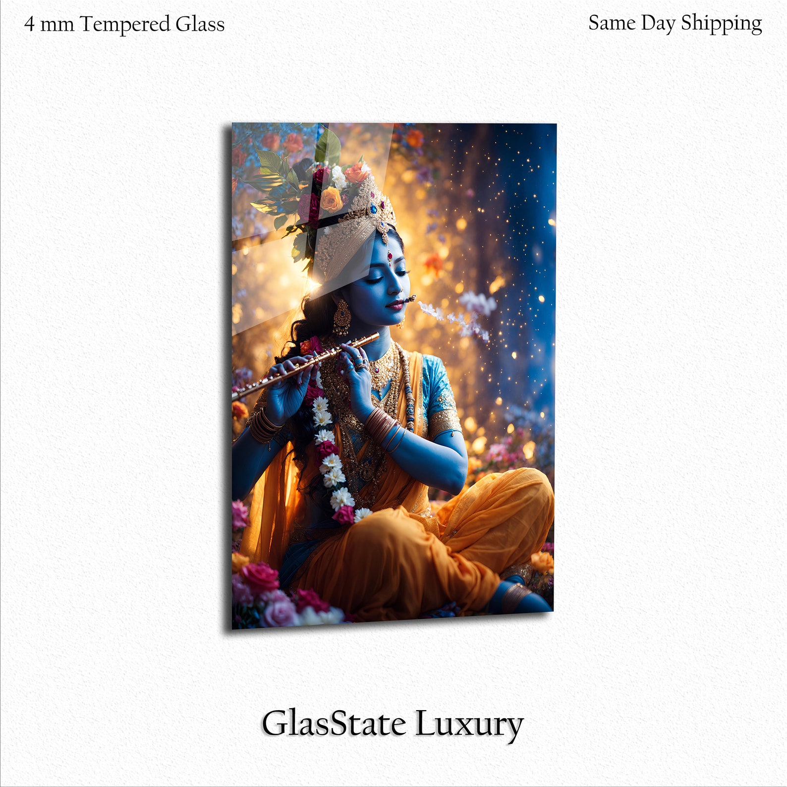 Hindu God Krishna Tempered Glass Wall Art Krishna Wall Art Panoramic ...