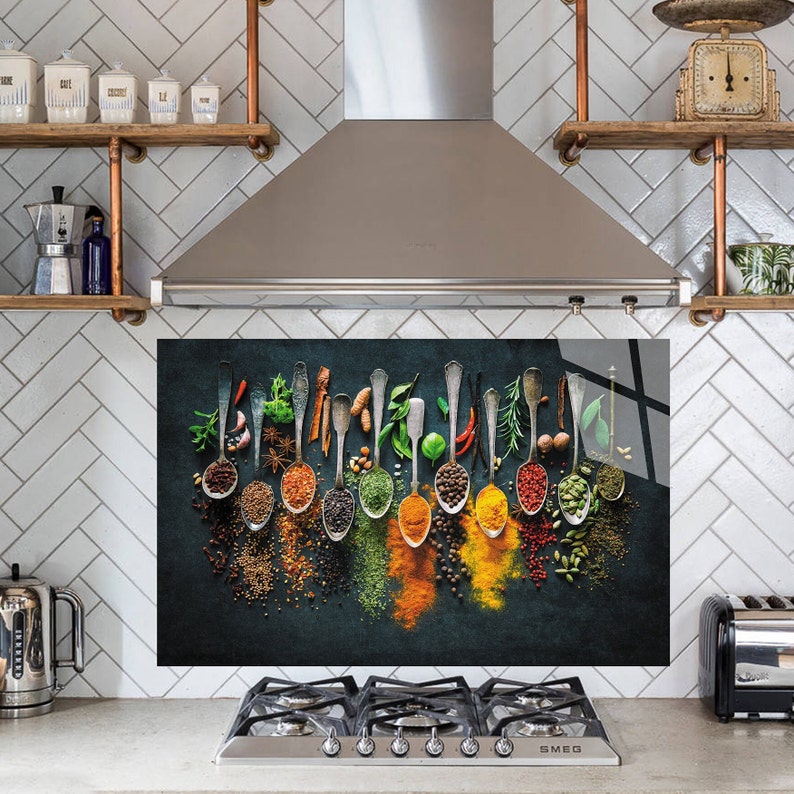 Spices Backsplash Design Tempered Glass Mega Size, Cooker Wall ...