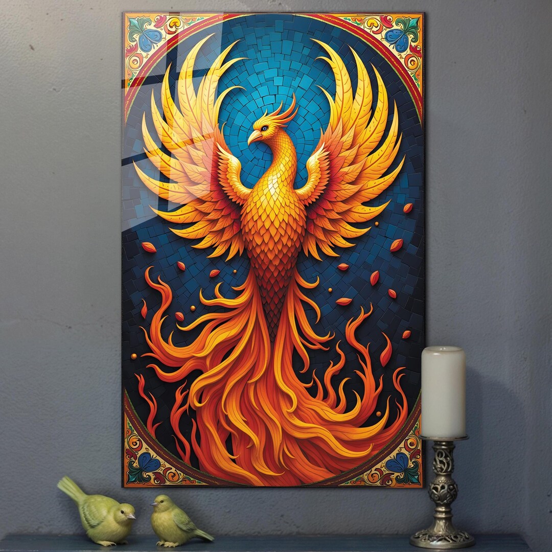 Phoenix Wall Art-tempered Glass Wall Art-mega Wall Art-stained Glass ...
