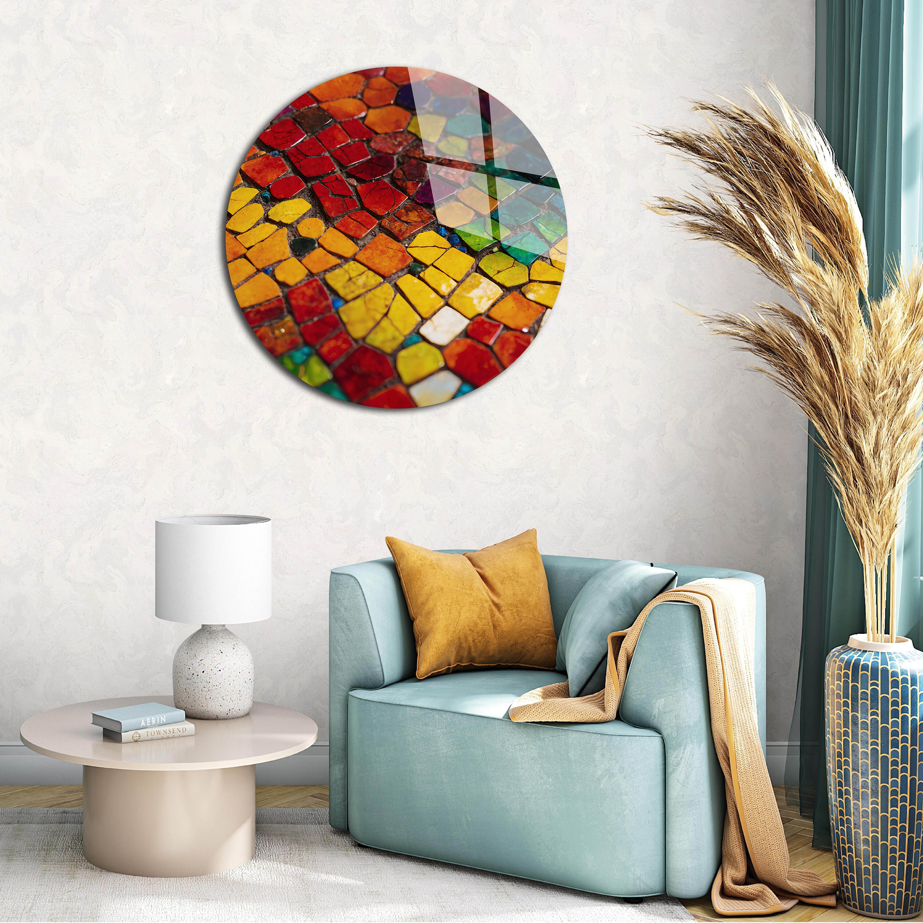 Stained Tempered Glass Round Wall Art Decor, Abstract Glass Wall ...