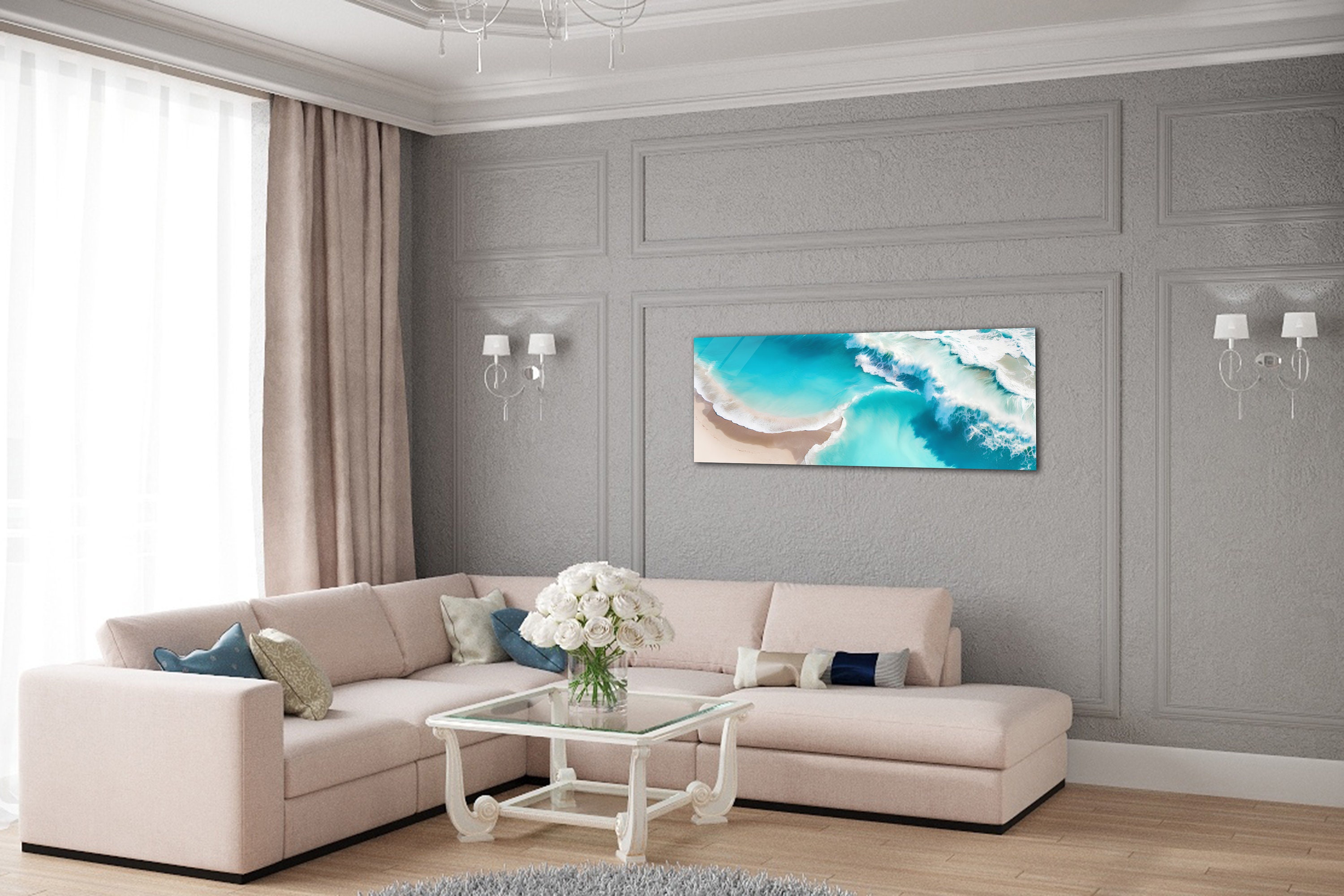 Panoramic Wall Art, Ocean Wave Wall Art, Tempered Glass Wall Art, Ocean ...