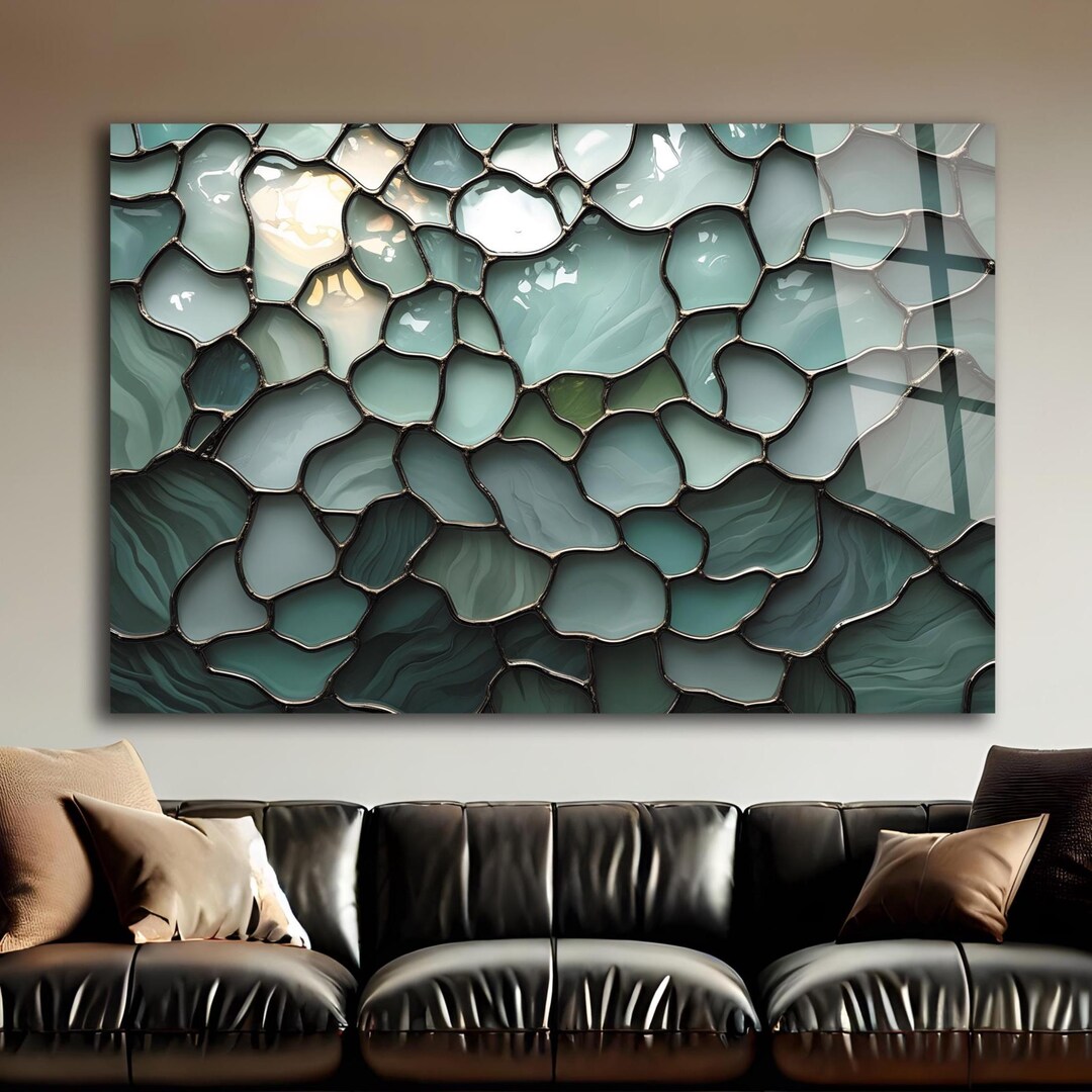 Emerald Mosaic Stained Look Window Glass, Large Wall Art, Wall Hangings ...