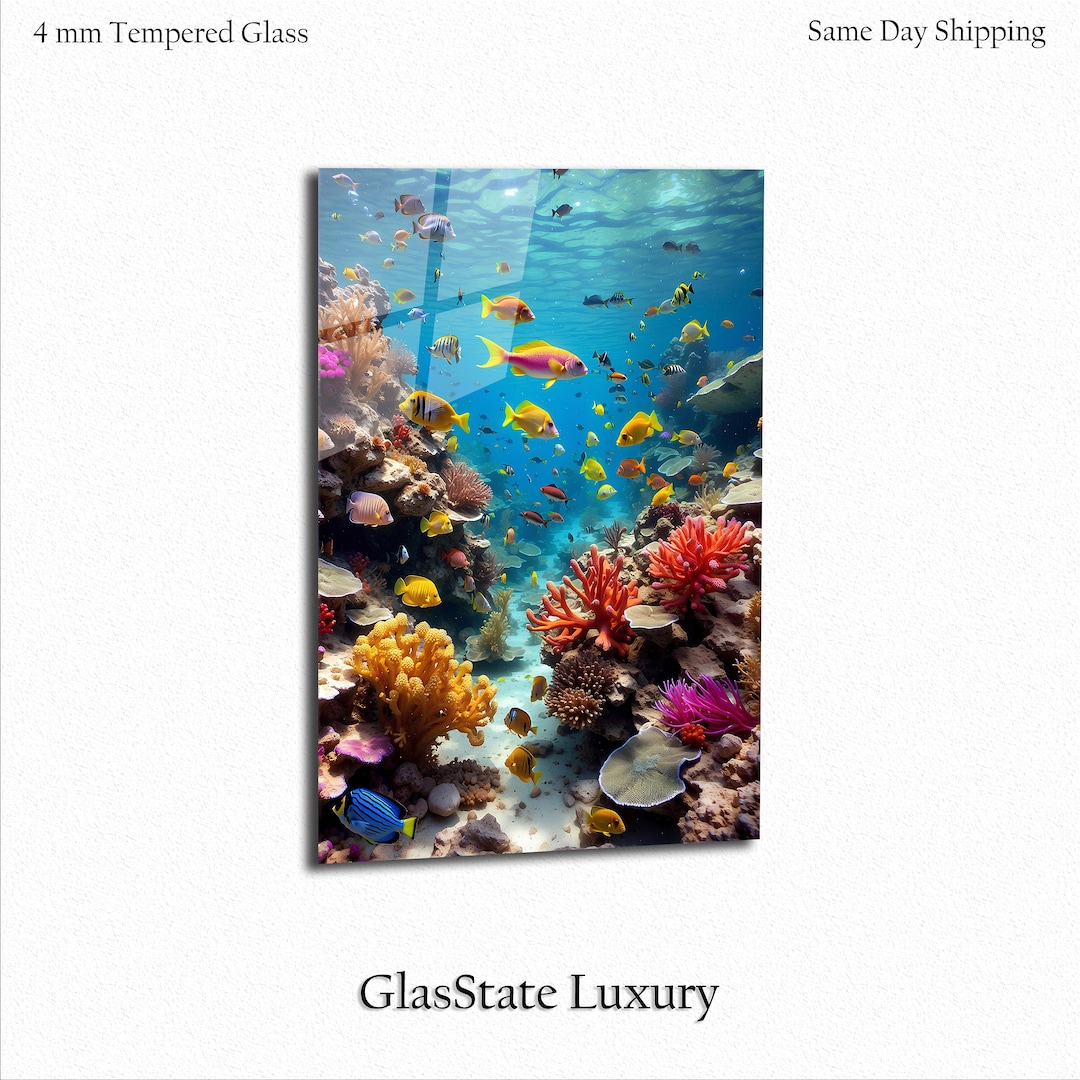 Sea Creatures Wall Art , Fishes Wall Art , Ocean Wall Decor , Tempered ...