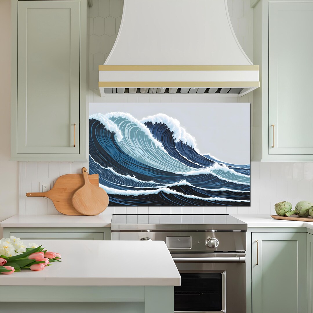 Wave Tempered Glass Backsplash, Wave Kitchen Backsplash Tiles, Wave ...