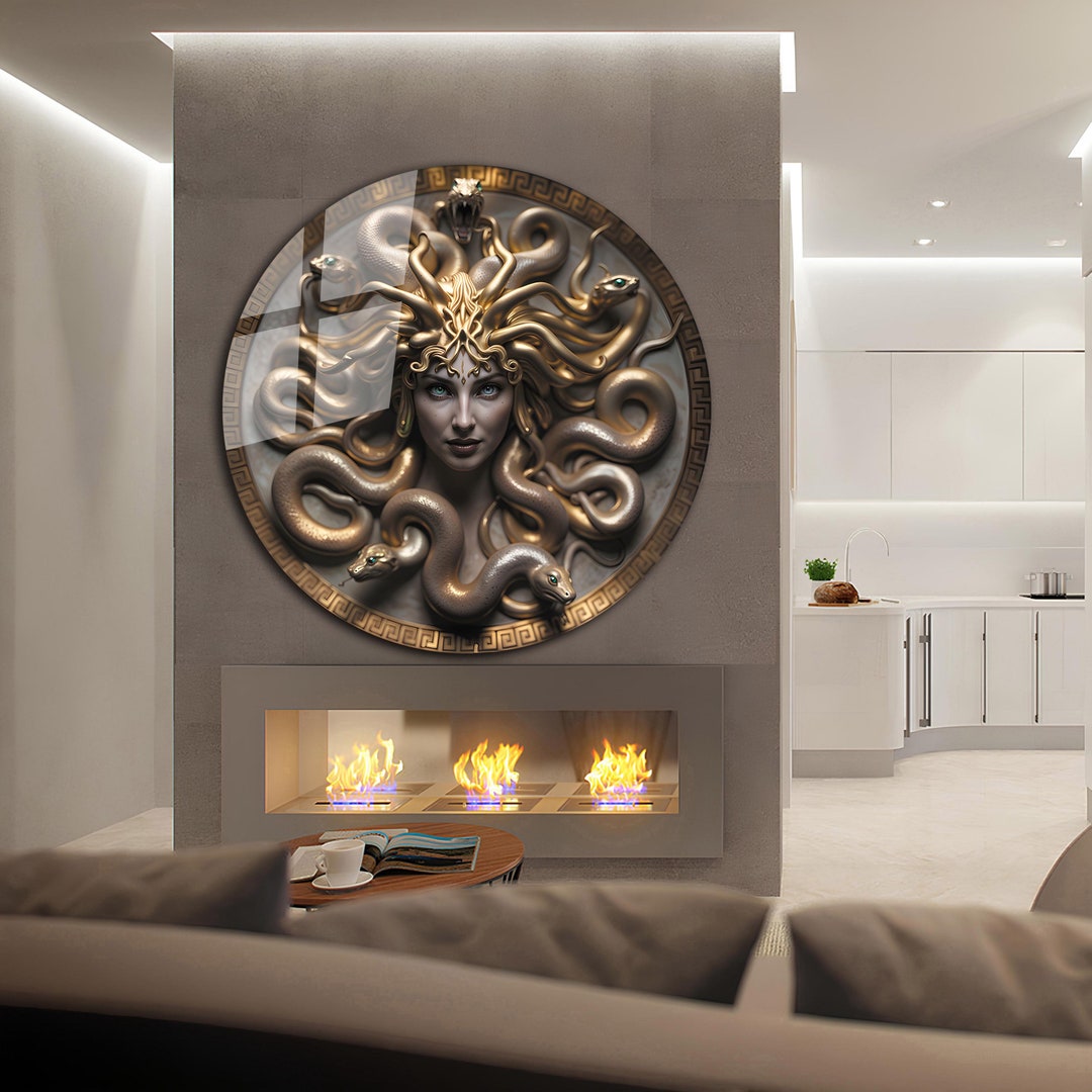 Medusa Wall Art, Round Glass Art, Tempered Glass Wall Art, Medusa Wall ...