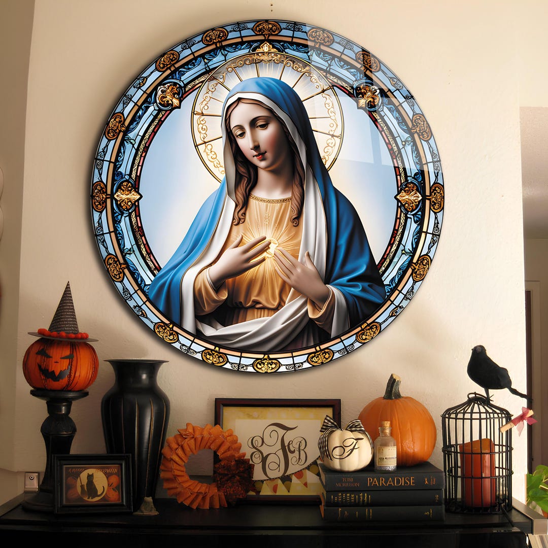 Tempered Glass Virgin Mary Wall Art Virgin Mary Round Wall Hangings ...
