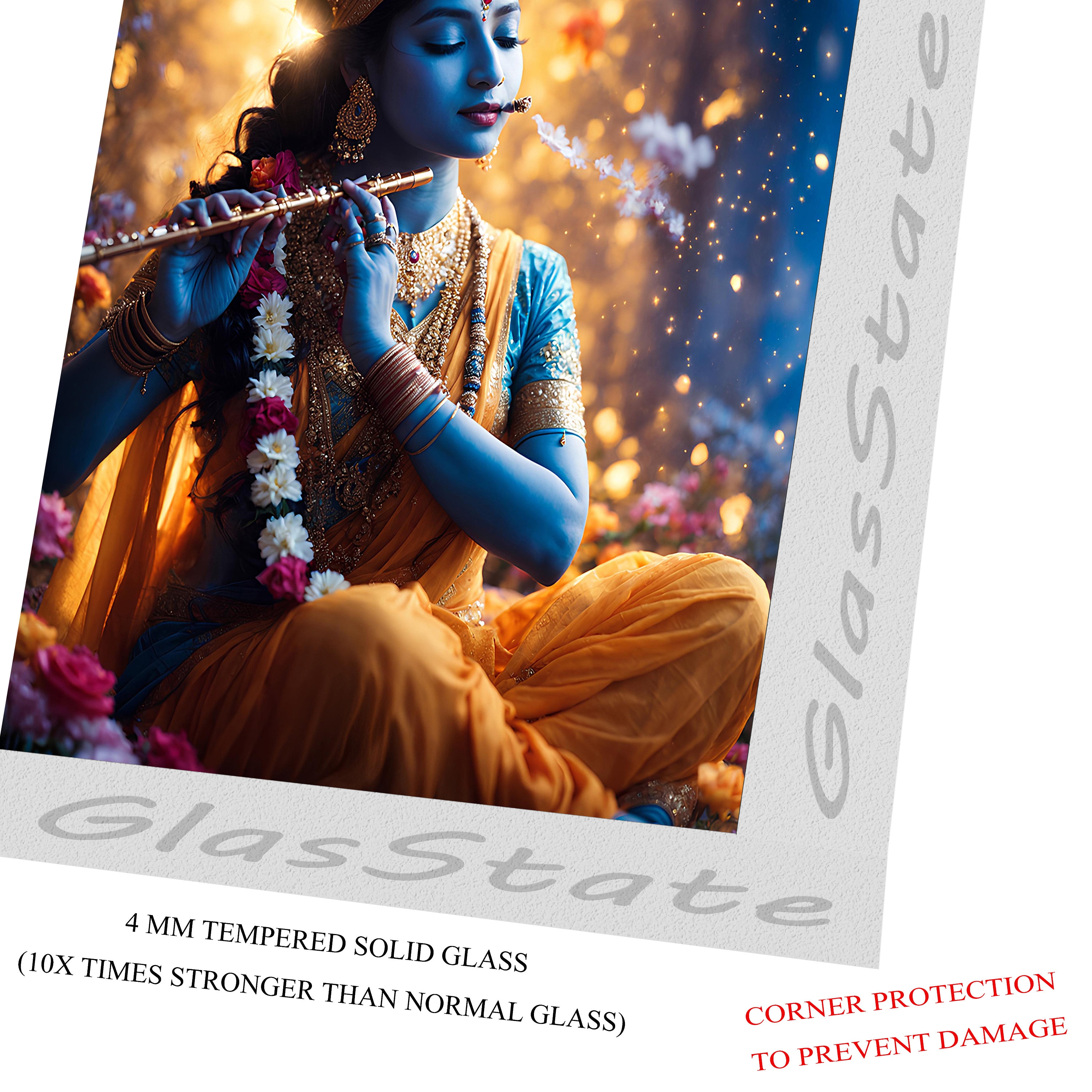 Hindu God Krishna Tempered Glass Wall Art Krishna Wall Art Panoramic ...