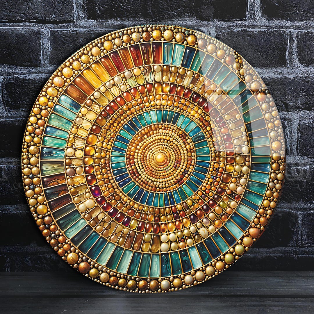 Mosaic Stained Tempered Glass Round Wall Decor Art, Durable Mosaic ...