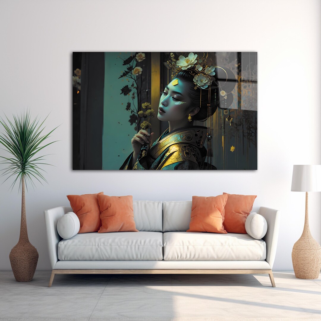 Tempered Glass Wall Art Geisha Wall Art Panoramic Wall Decor Japanese ...