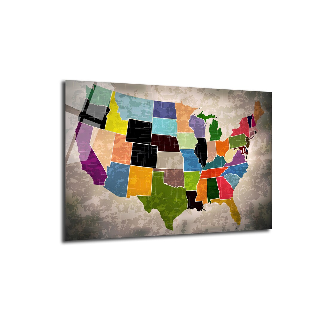 USA Map Tempered Glass Printing Wall Art , Modern Wall Art, Extra Large ...