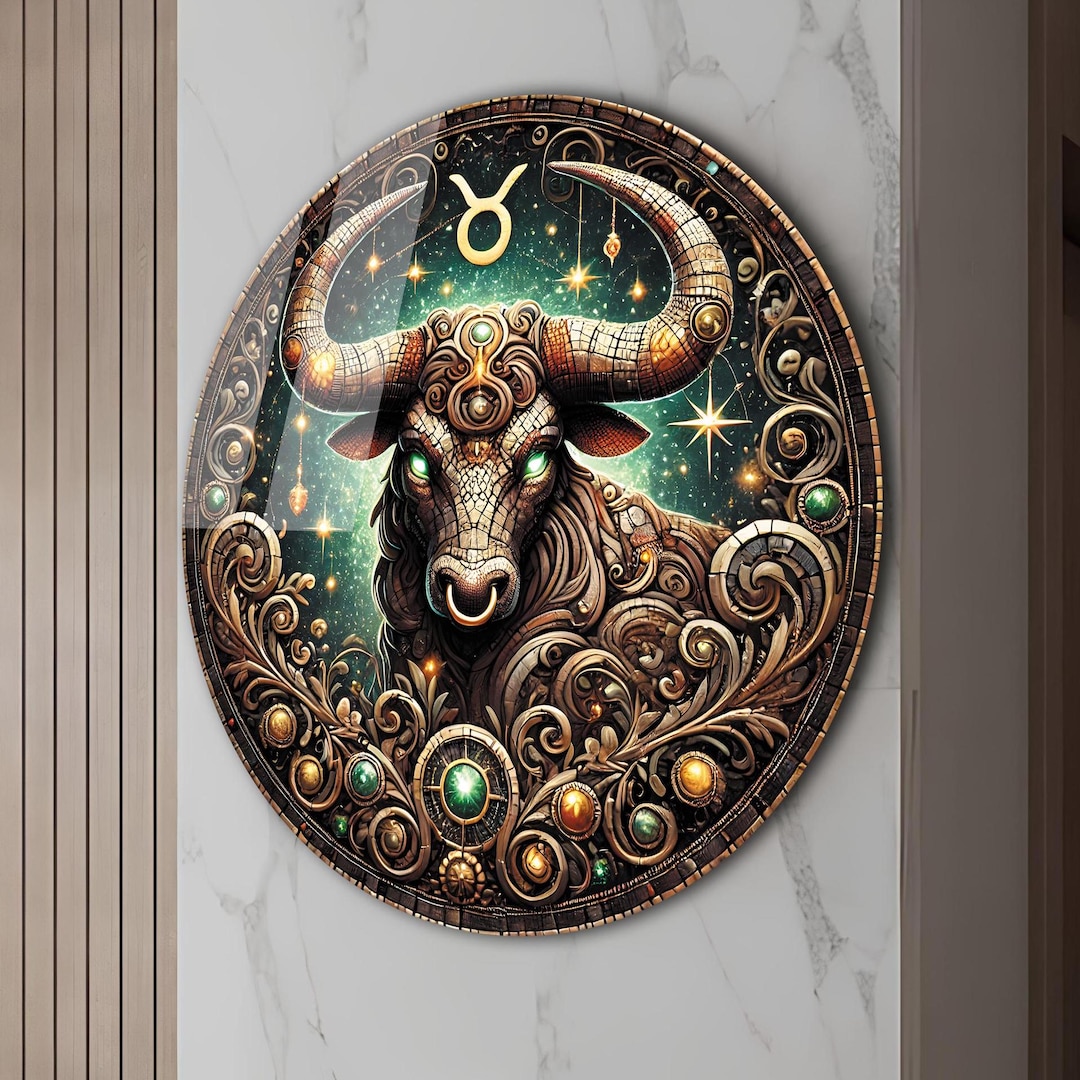 Taurus Zodiac Sign, Horoscope Wall Art, Astrology Wall Art, Tempered ...