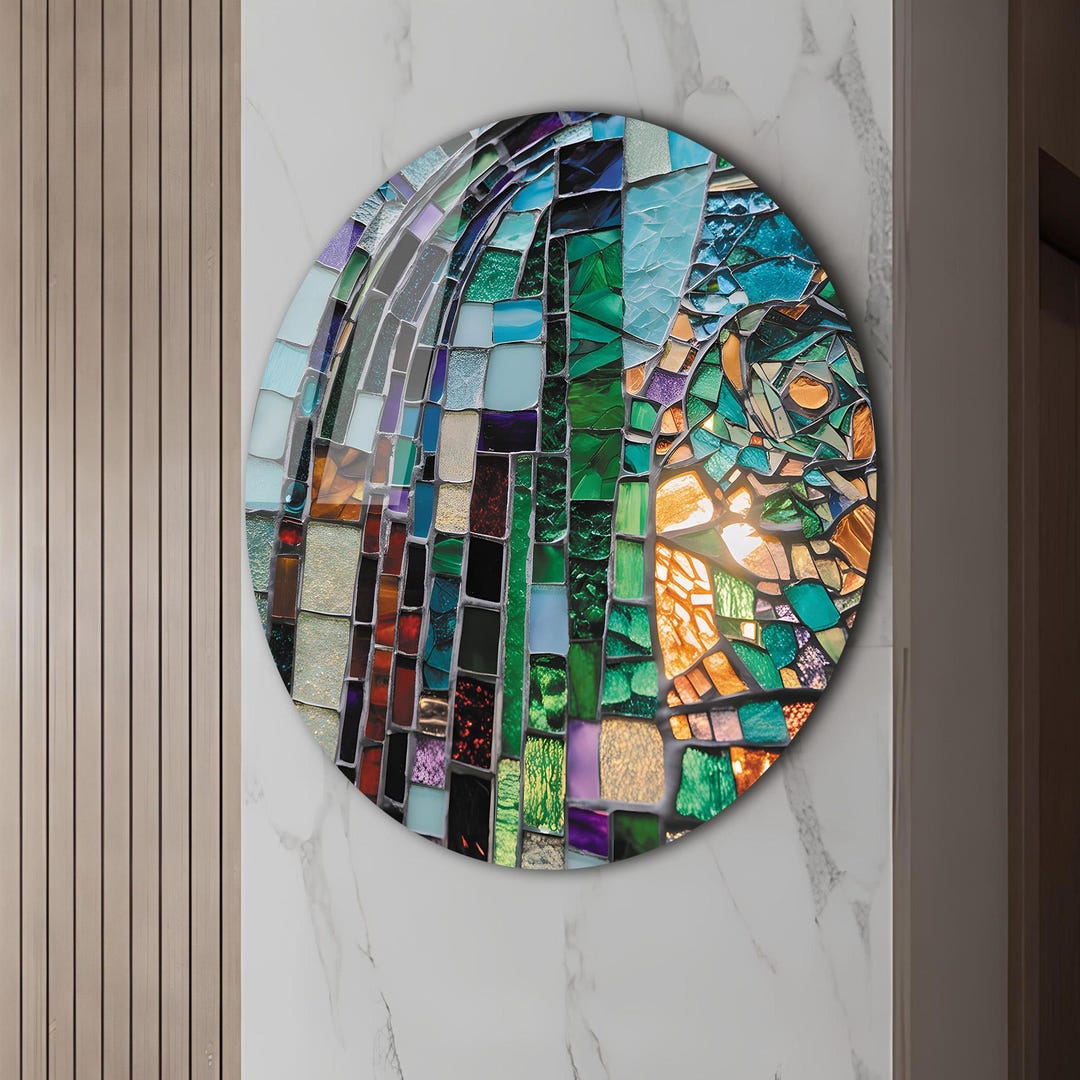 Mosaic Stained Tempered Glass Round Wall Decor Art, Durable Mosaic ...