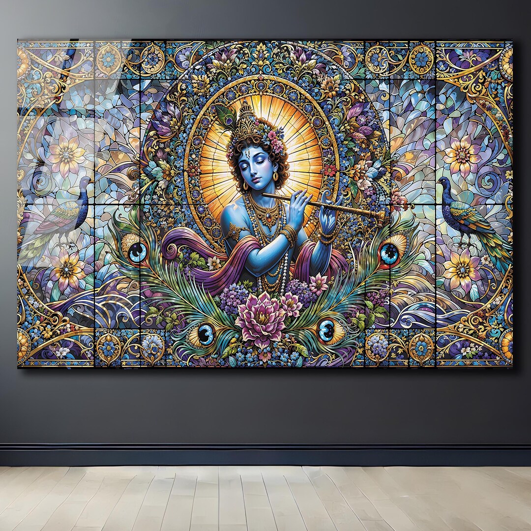 Hindu God Krishna Tempered Glass Wall Art | Krishna Wall Art ...