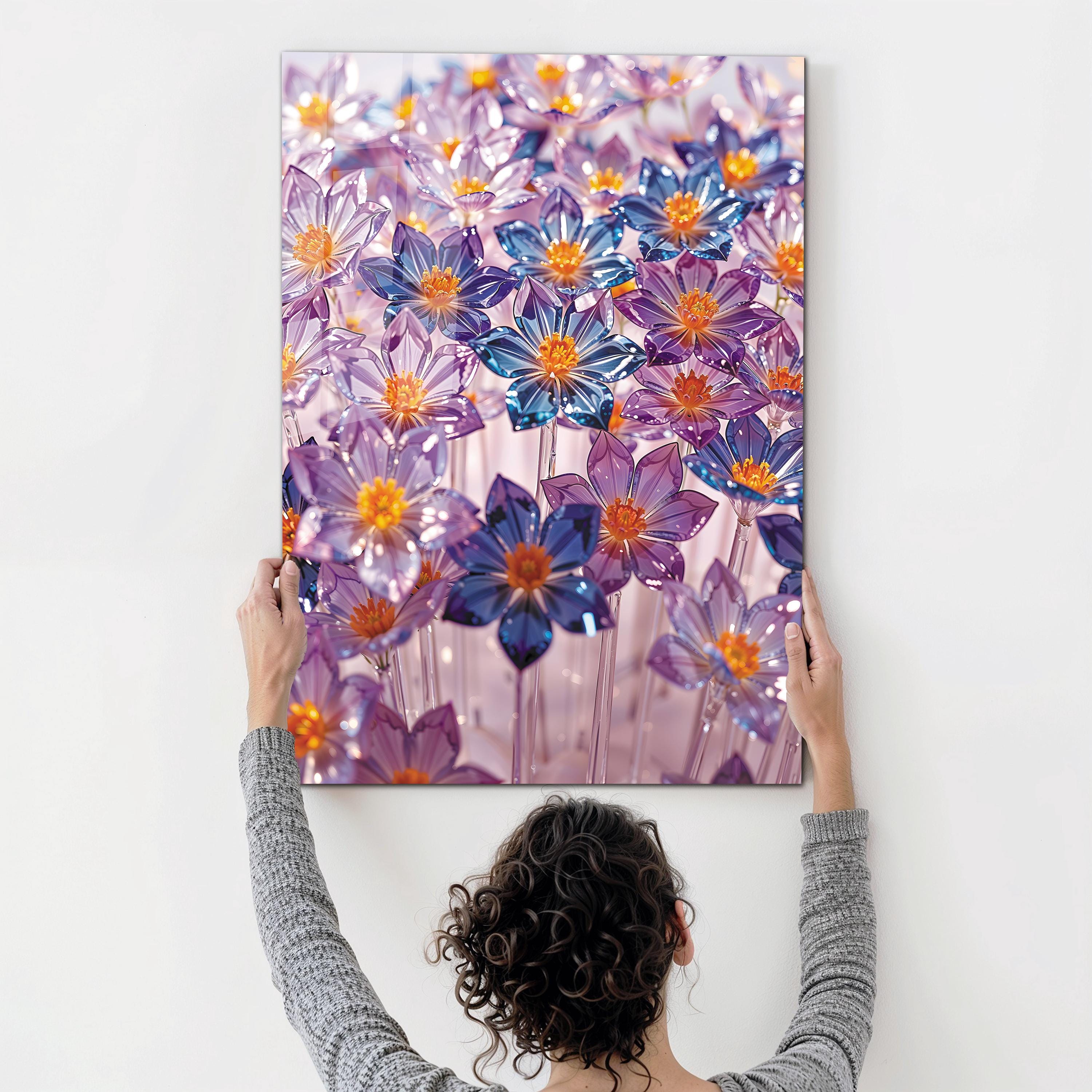 Arte de parede em vidro temperado com flores abstratas, decoração ...