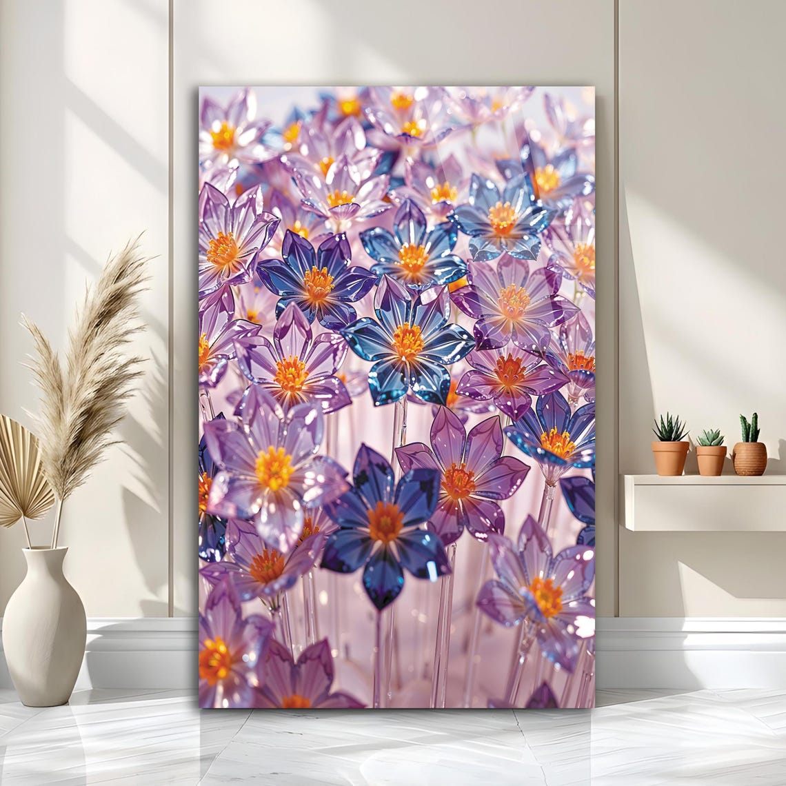 Arte de parede em vidro temperado com flores abstratas, decoração ...