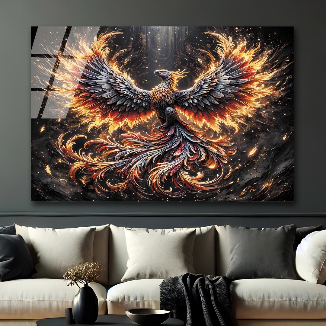 Phoenix Wall Art-tempered Glass Wall Art-mega Wall Art-stained Glass ...