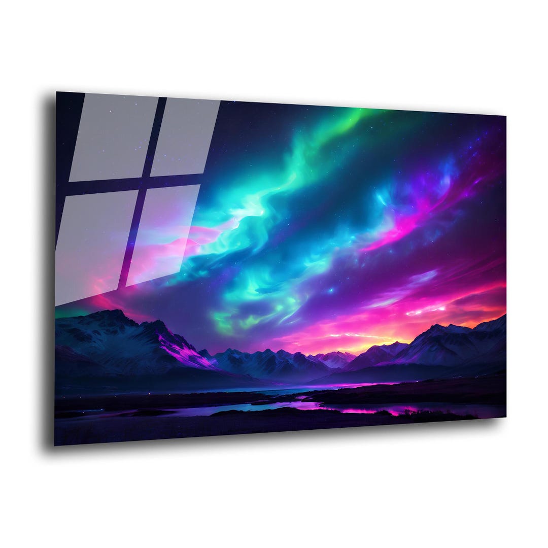 Aurora Tempered Glass Wall Art, Northern Lights, Home Decor, Northern ...