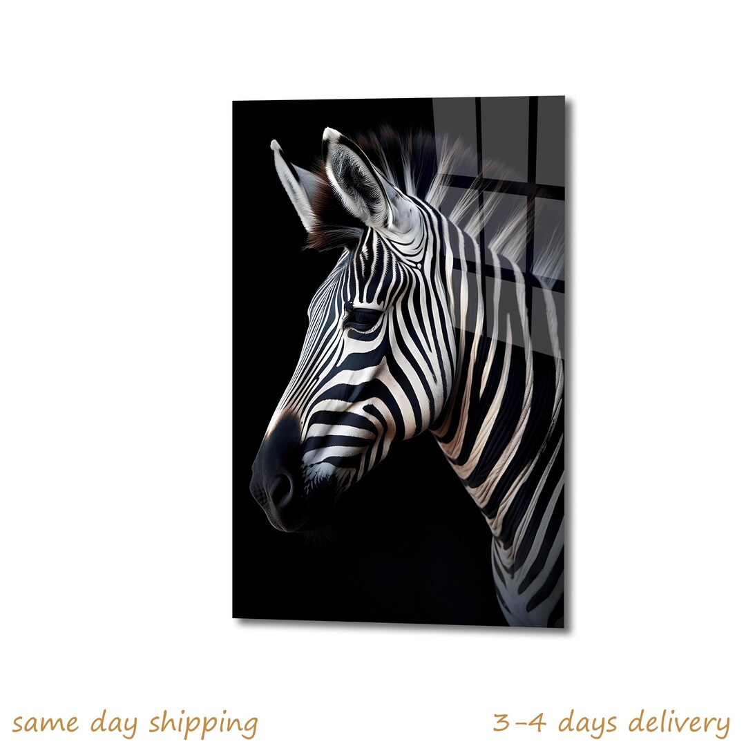 African Zebra Glass Wall Art, Large High Gloss Animal Home Decor Wall ...