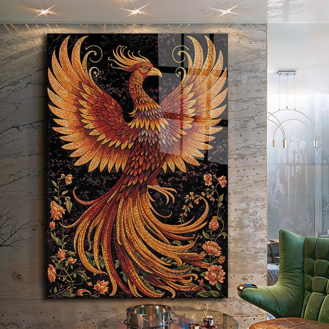 Phoenix Wall Art-tempered Glass Wall Art-mega Wall Art-stained Glass ...