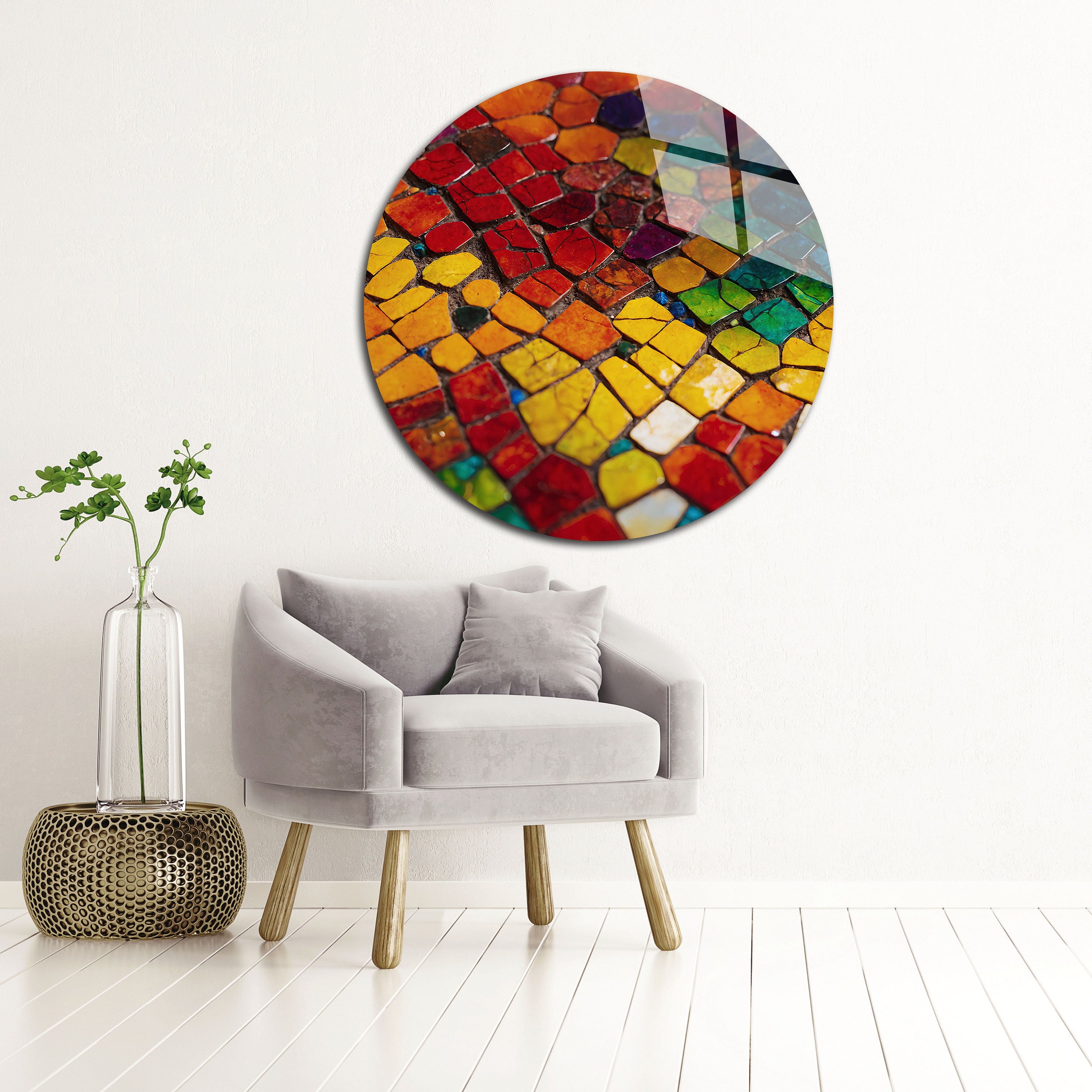 Stained Tempered Glass Round Wall Art Decor, Abstract Glass Wall ...