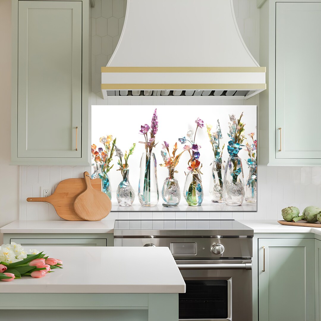Tempered Glass Back Splash-botanic Back Splash Tiles-stove Back Splash ...
