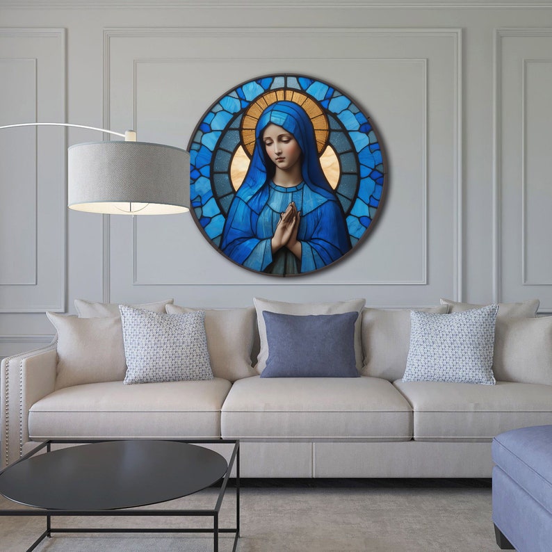 Virgin Mary Tempered Glass Wall Art, Virgin Mary Round Tempered Glass ...