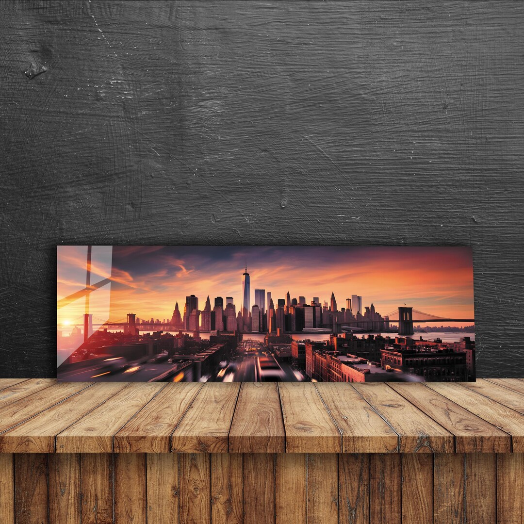 Tempered Glass New York Skyline Print Wall Art Housewarming Gift Modern ...