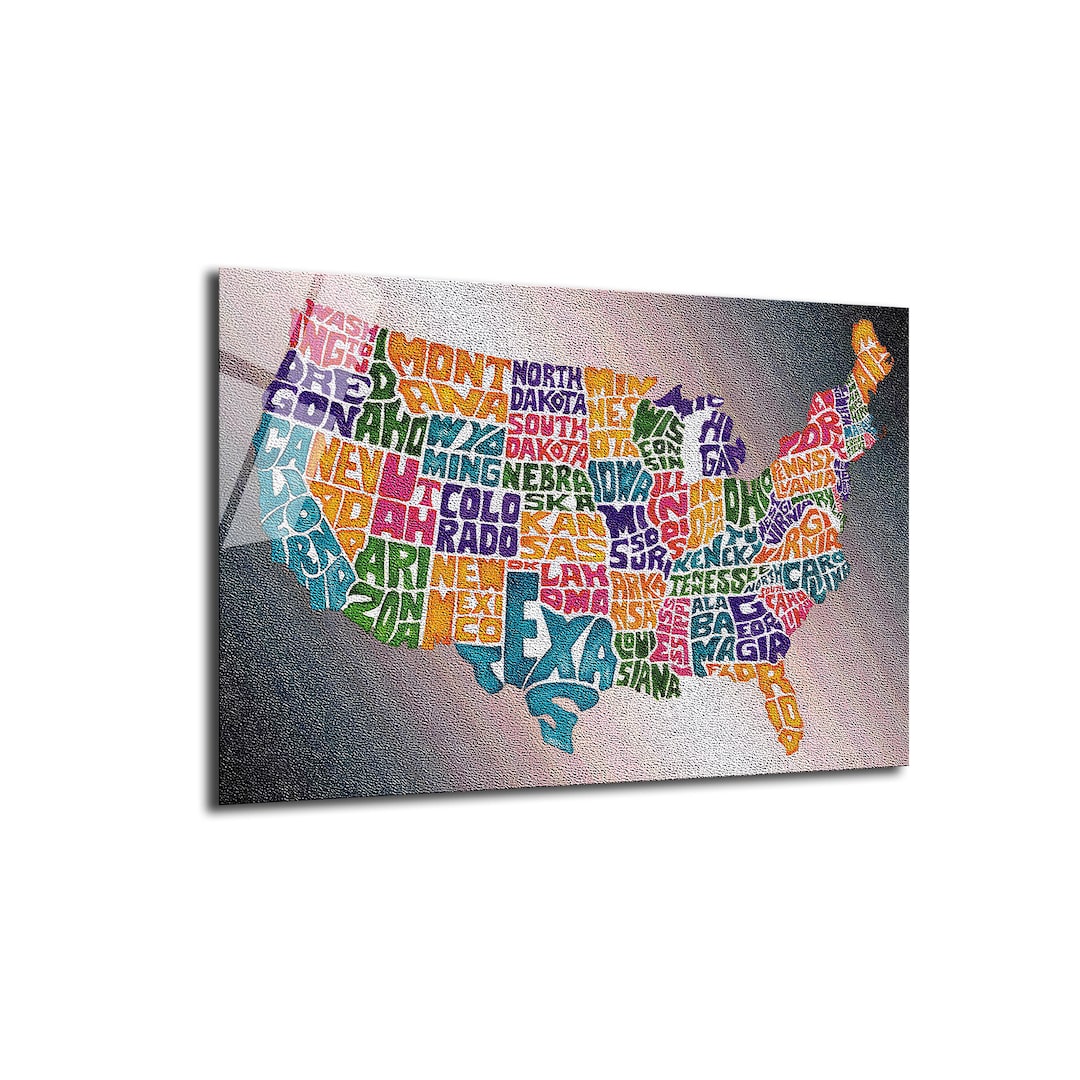 USA Map Tempered Glass Printing Wall Art , Modern Wall Art, Extra Large ...