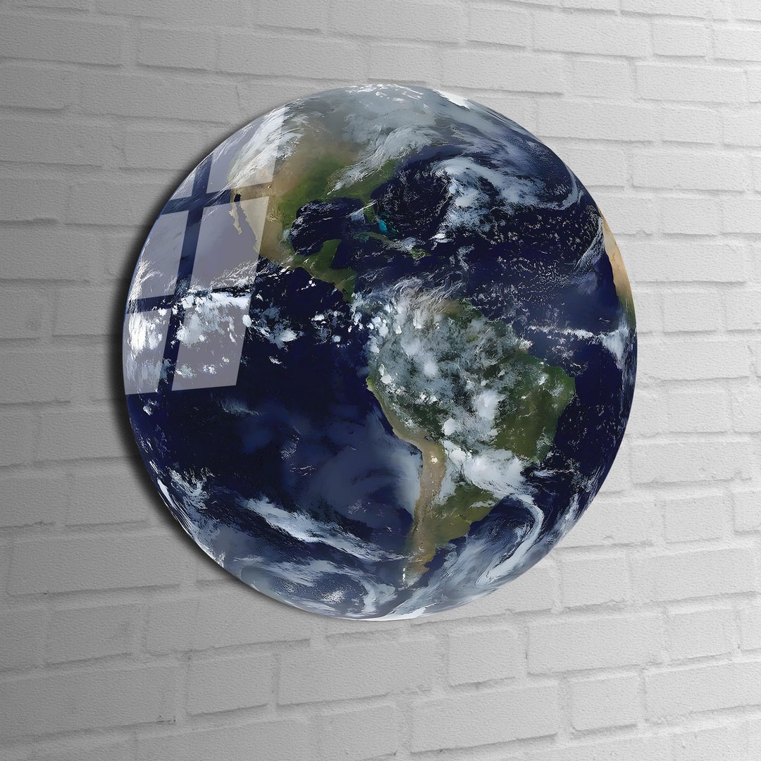 Earth From Space Tempered Glass Wall Art , Earth and Moon Glass Art ...