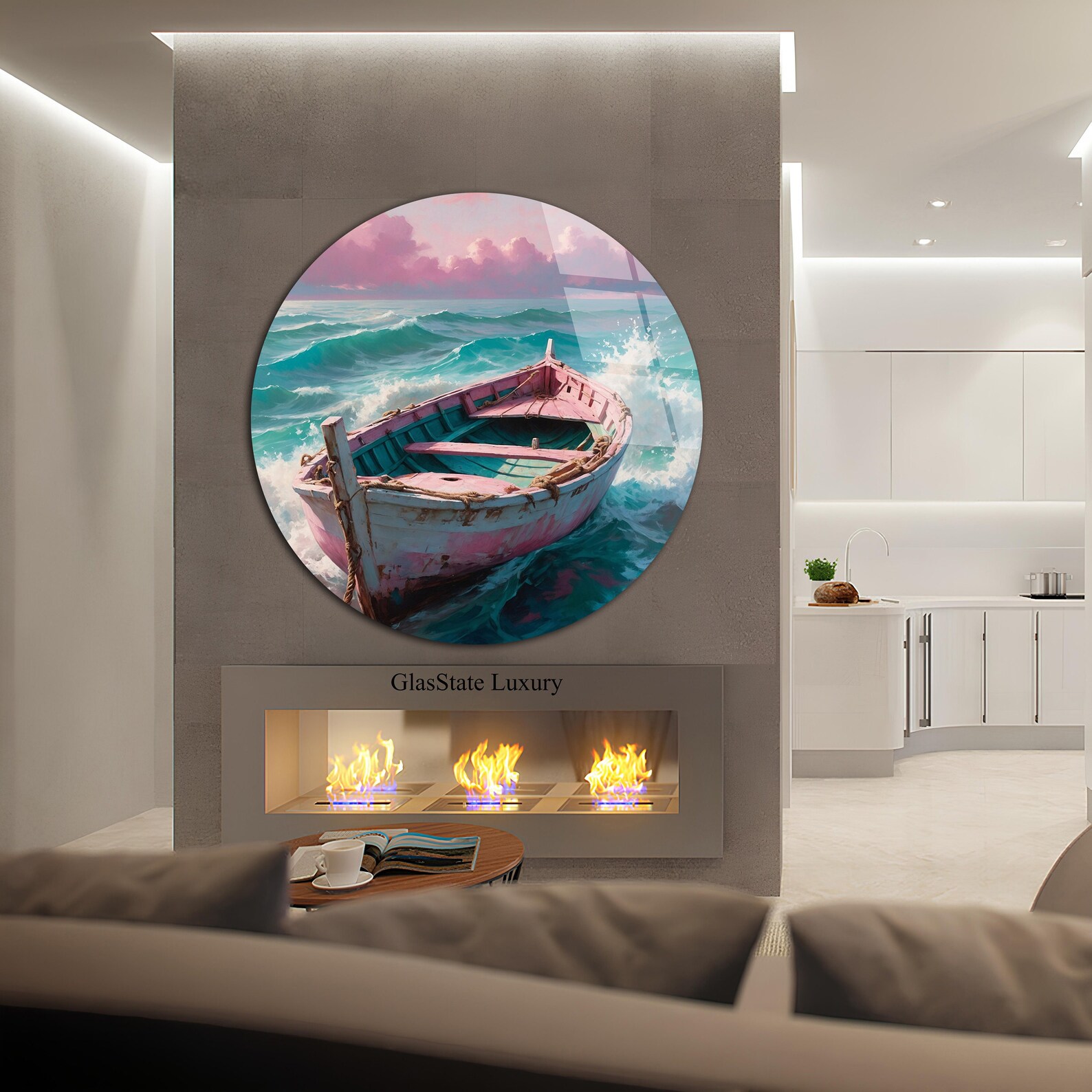 Ocean Boat Glass Wall Art, Maldives Tempered Glass Wall Decor, Living ...