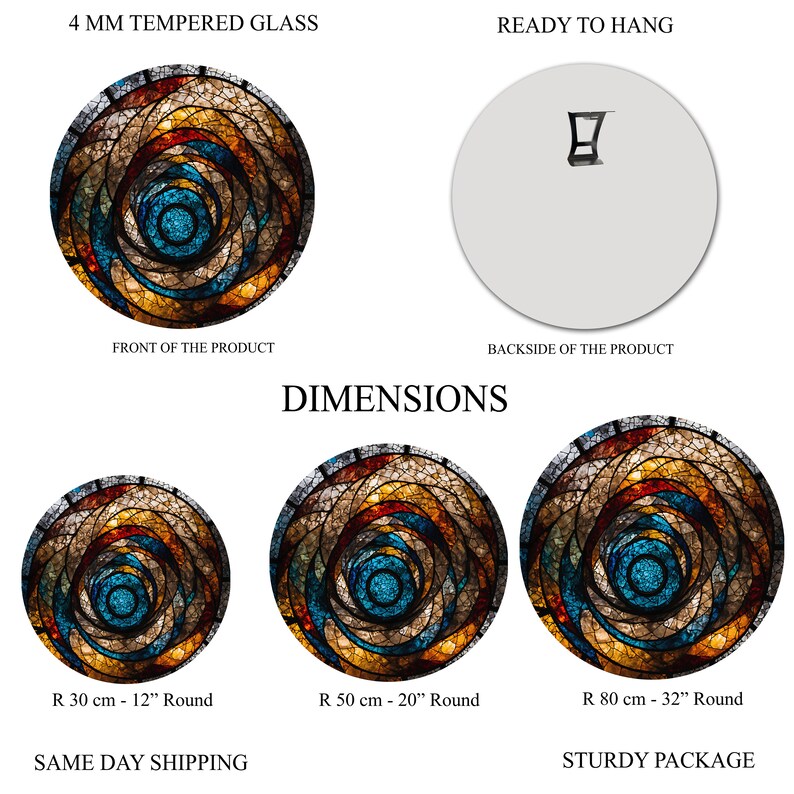 Stained Tempered Glass Round Wall Art Decor, Abstract Glass Wall ...