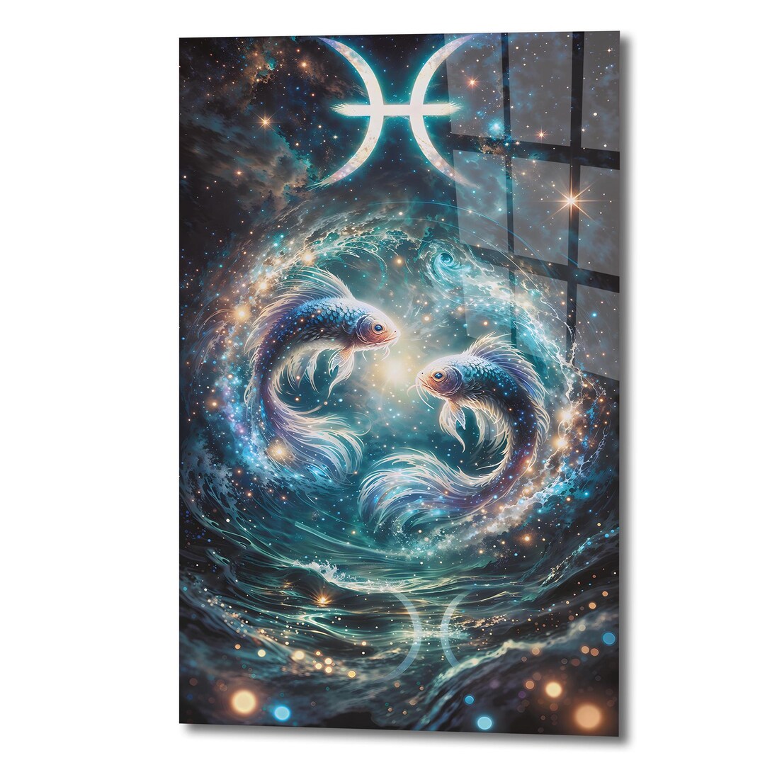 Tempered Glass Wall Art, Pisces Zodiac Sign, Horoscope Wall Art ...