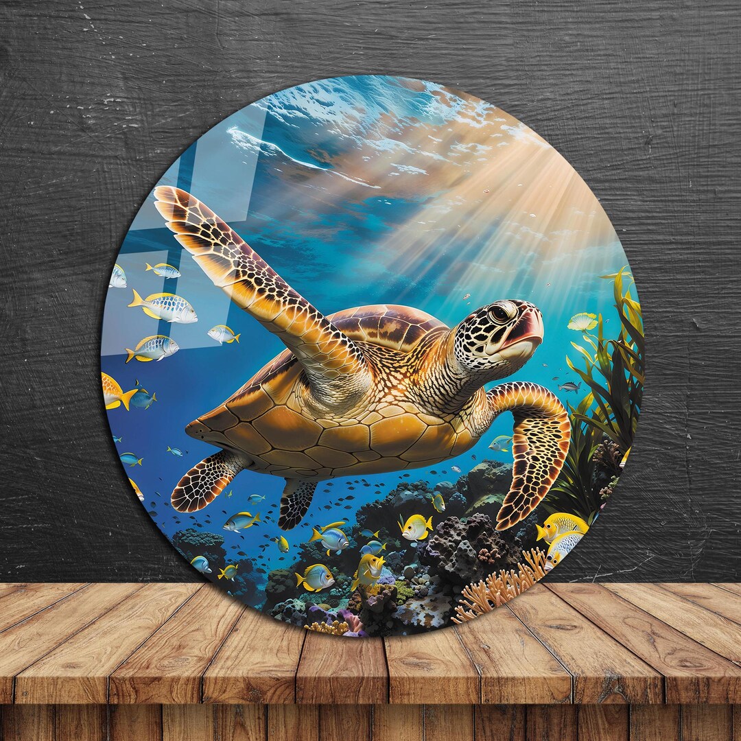 Sea Creatures Wall Art , Turtle Wall Art , Ocean Wall Decor , Tempered ...